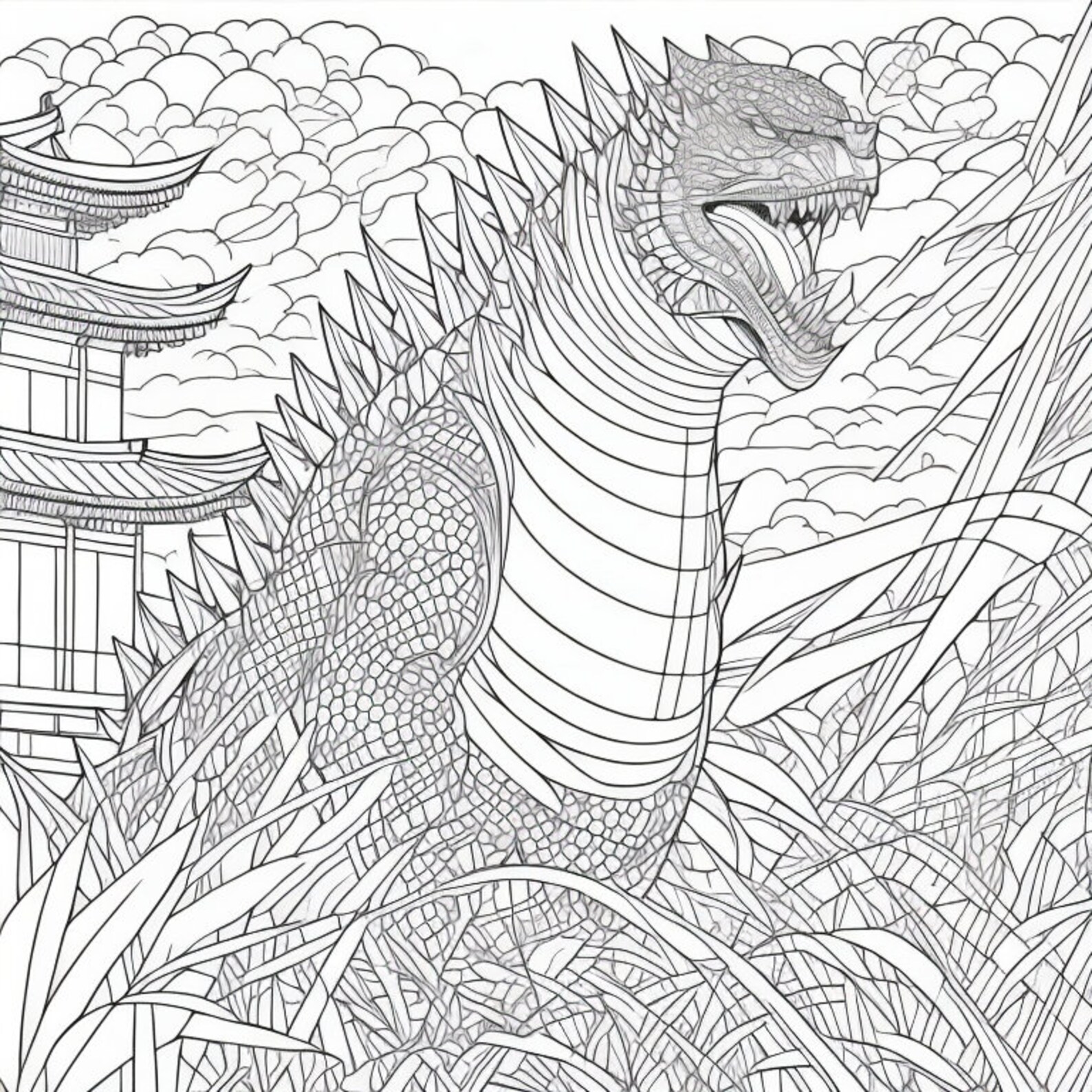 Giant Monster Zilla Coloring Book 5 Pages Coloring Book Fantasy Kaiju ...