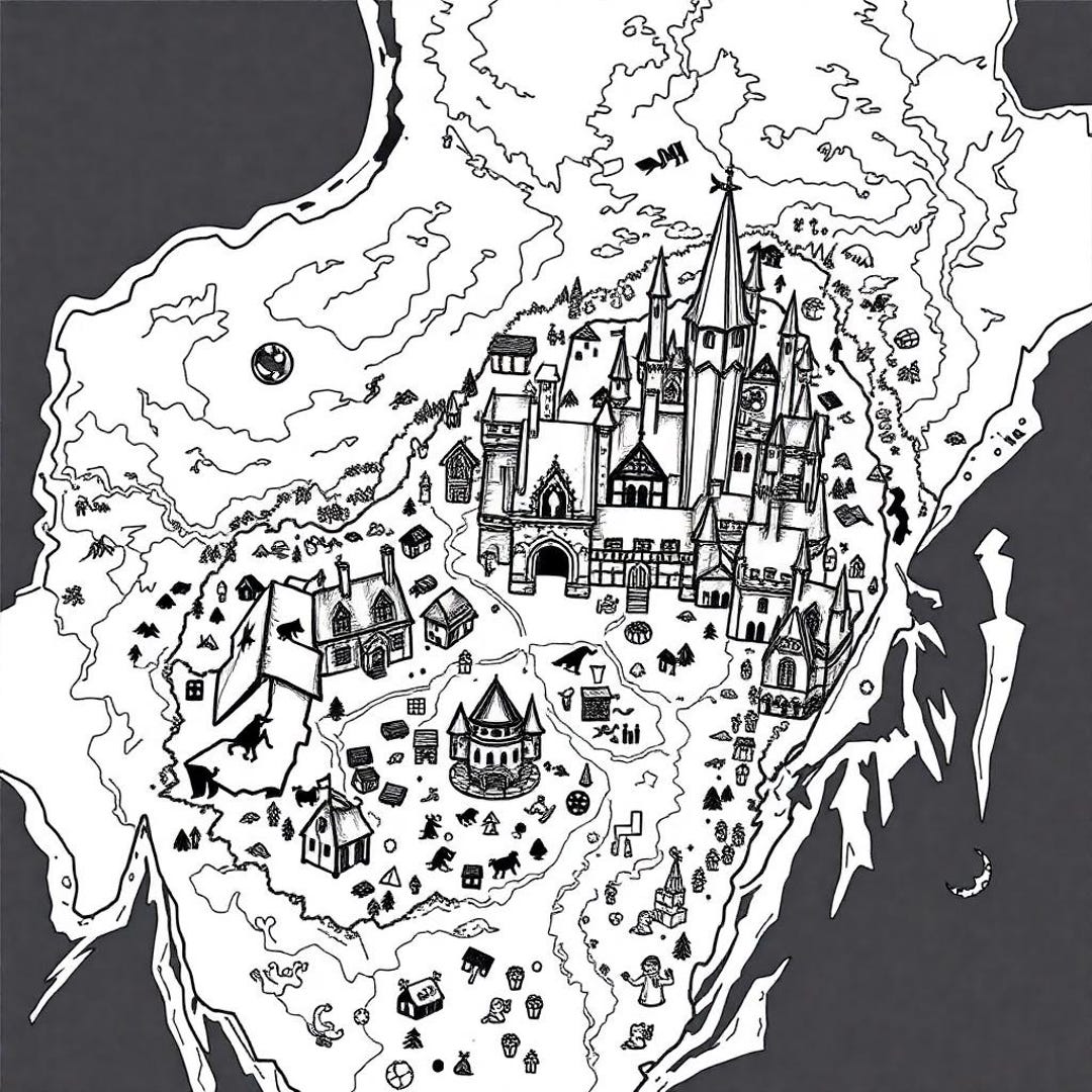 Fantasy Land Map Coloring 5 Pages Adult and Kids Coloring Book - Etsy