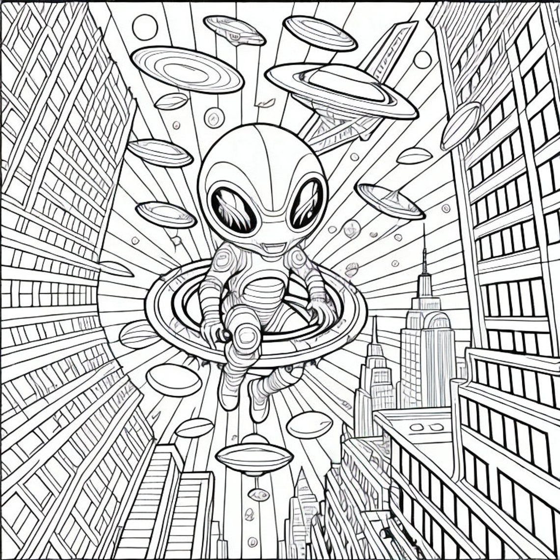 Friendly Alien Invation Coloring Book 5 Pages Coloring Book Fantasy - Etsy