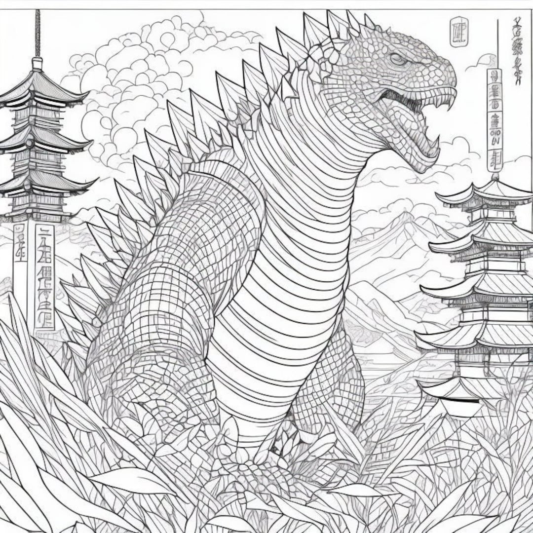 Giant Monster Zilla Coloring Book 5 Pages Coloring Book Fantasy Kaiju ...