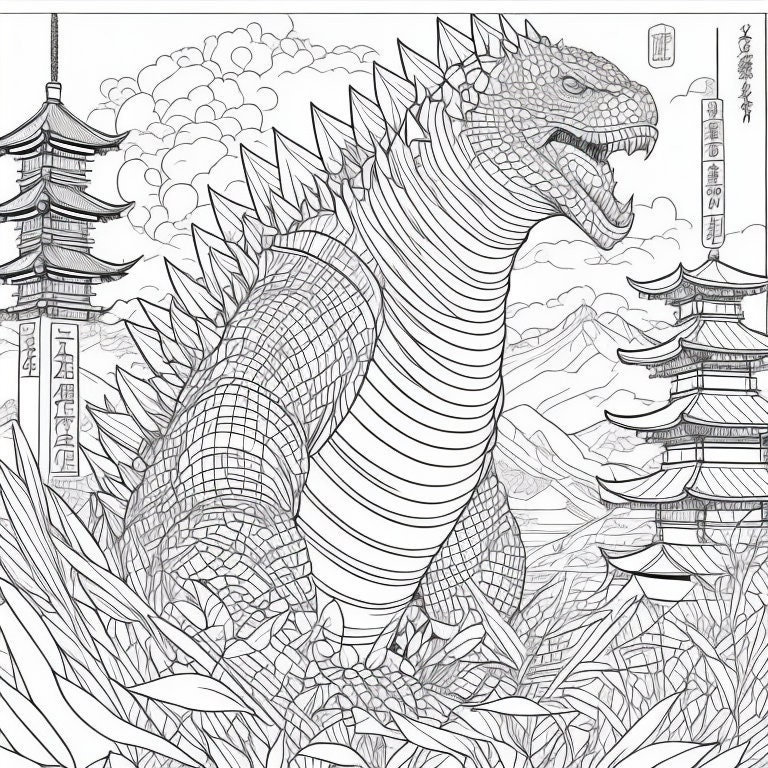 Giant Monster Zilla Coloring Book 5 Pages Coloring Book Fantasy Kaiju ...