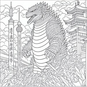 Giant Monster Zilla Coloring Book 5 Pages Coloring Book Fantasy Kaiju ...