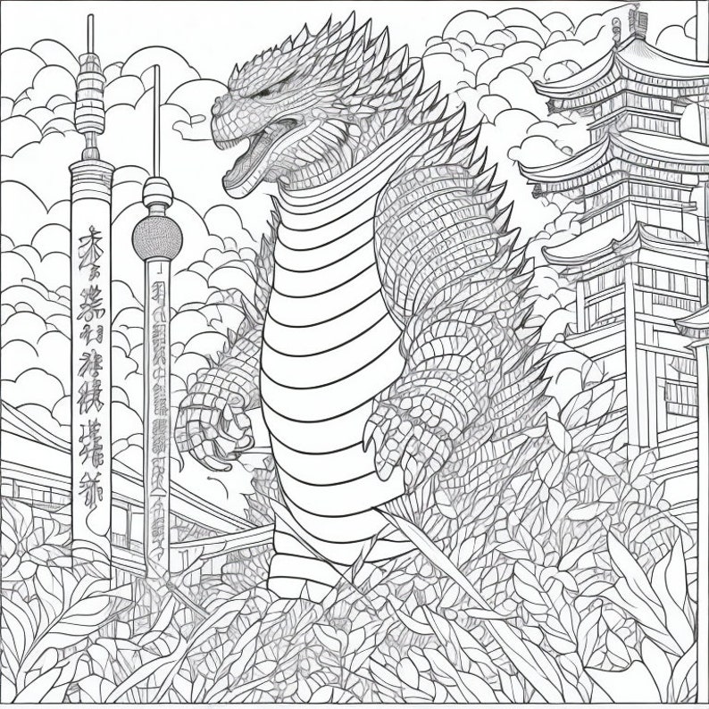 Giant Monster Zilla Coloring Book 5 Pages Coloring Book Fantasy Kaiju ...