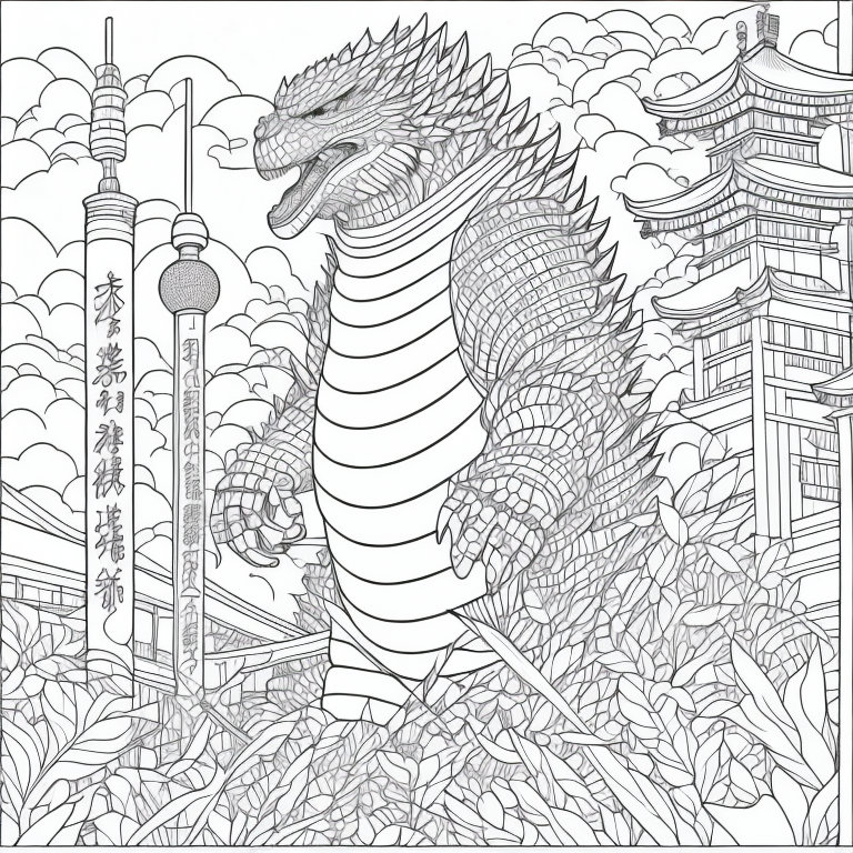 Giant Monster Zilla Coloring Book 5 Pages Coloring Book Fantasy Kaiju ...