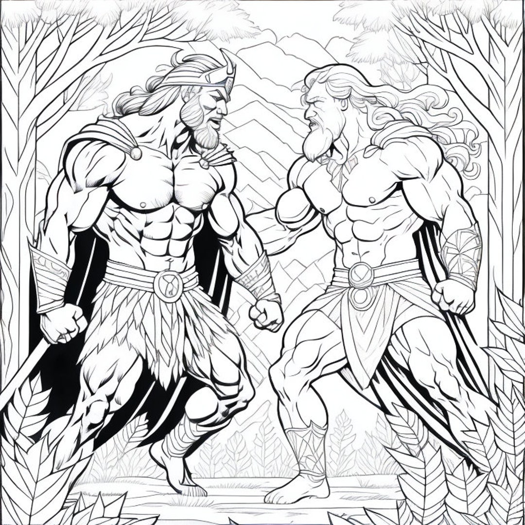 Gods Fighting Wrestling Fantasy Coloring Book Pages Adult Coloring Book ...