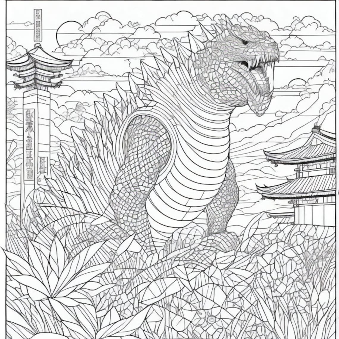 Giant Monster Zilla Coloring Book 5 Pages Coloring Book Fantasy Kaiju ...