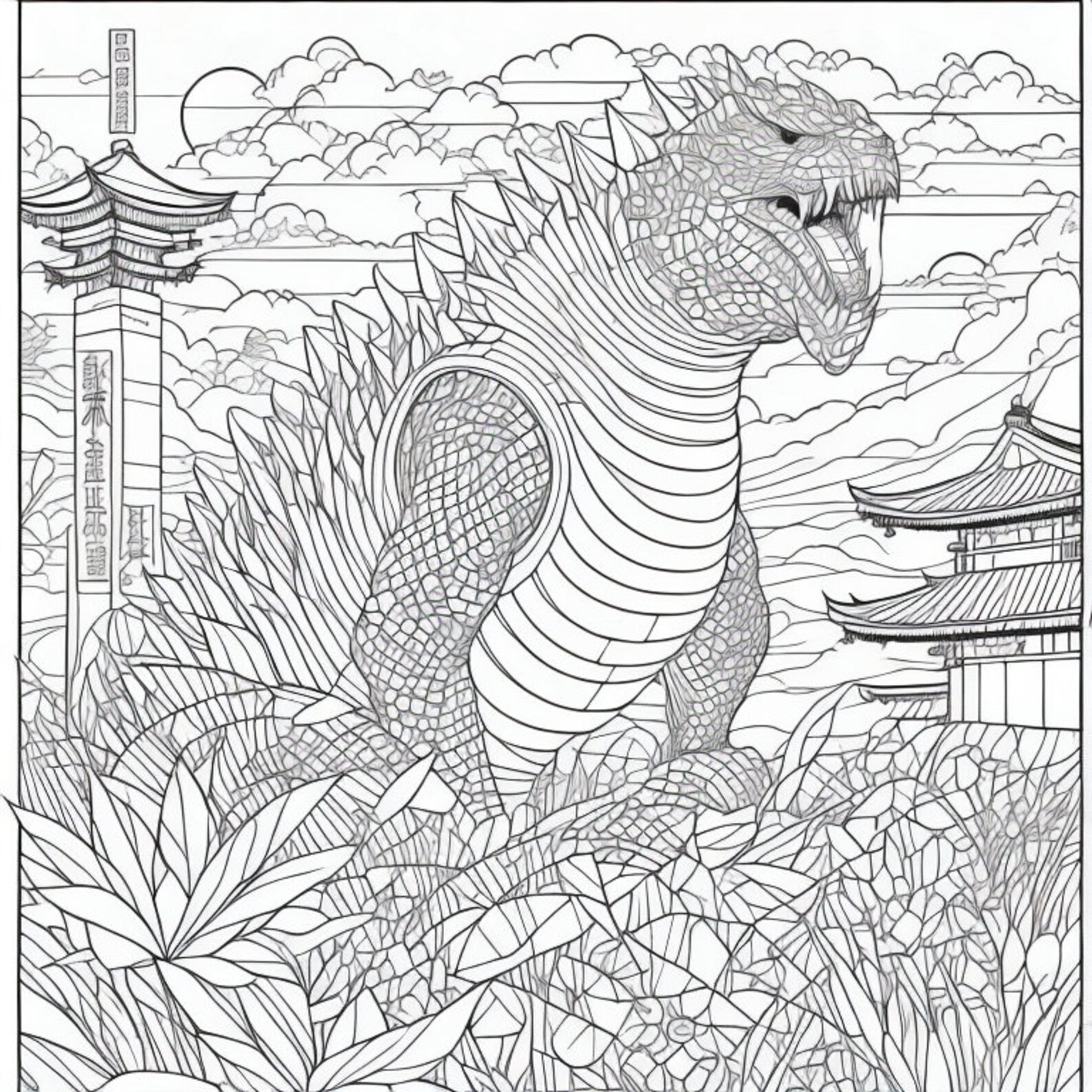 Giant Monster Zilla Coloring Book 5 Pages Coloring Book Fantasy Kaiju ...
