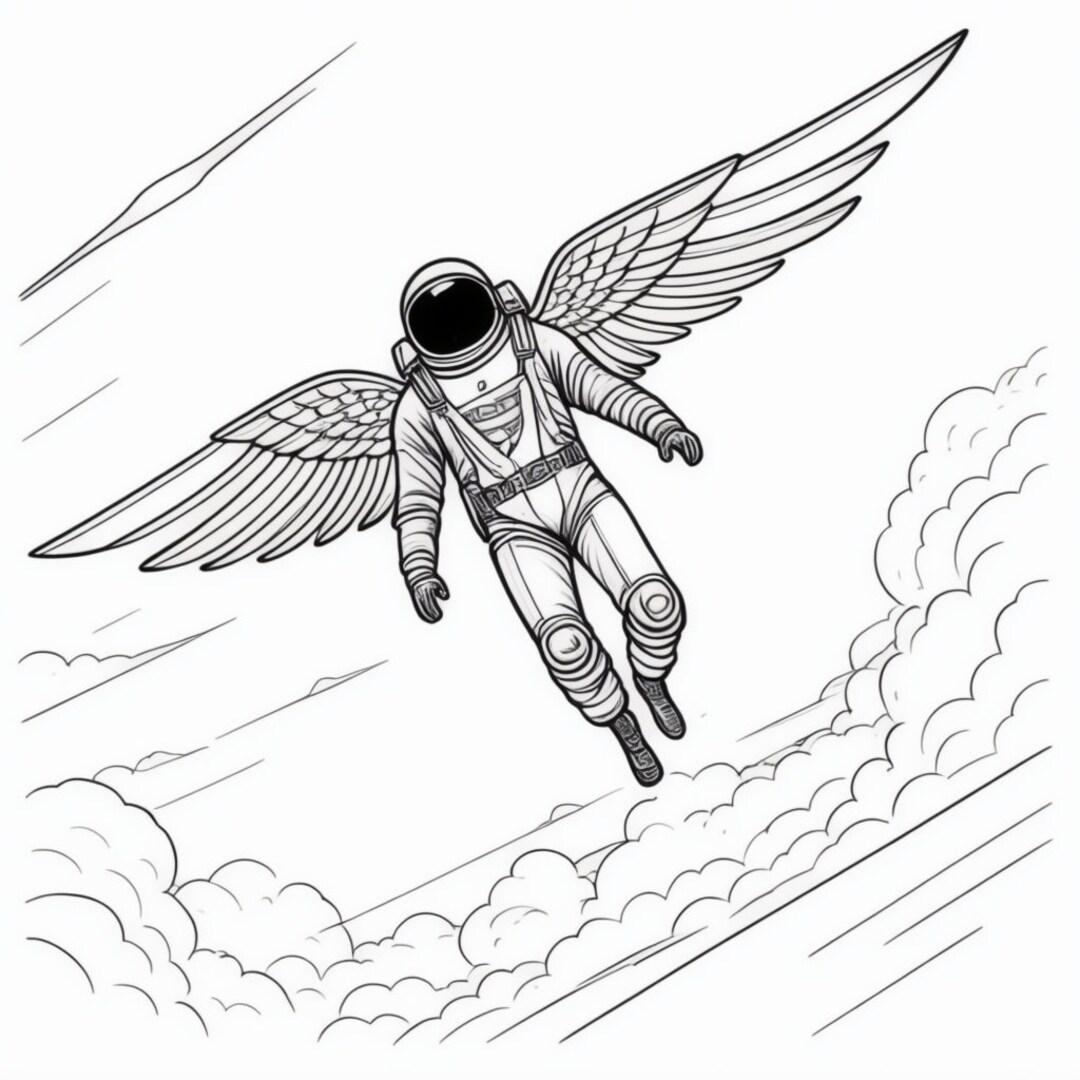 Angel Astro Rocketeer Coloring Book 5 Pages Coloring Book Fantasy Kaiju ...