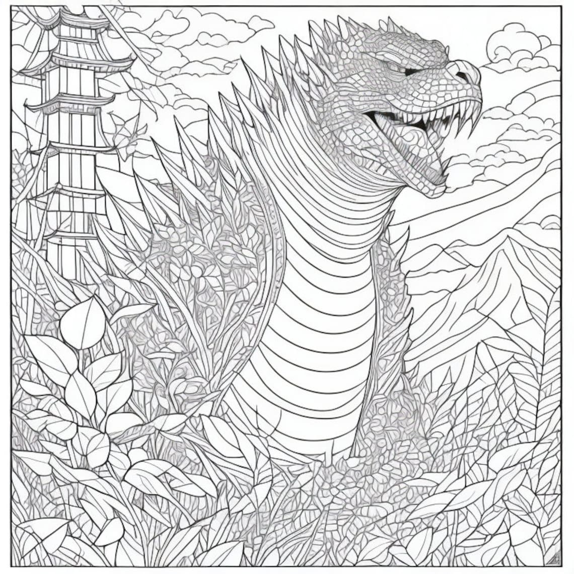 Giant Monster Zilla Coloring Book 5 Pages Coloring Book Fantasy Kaiju ...