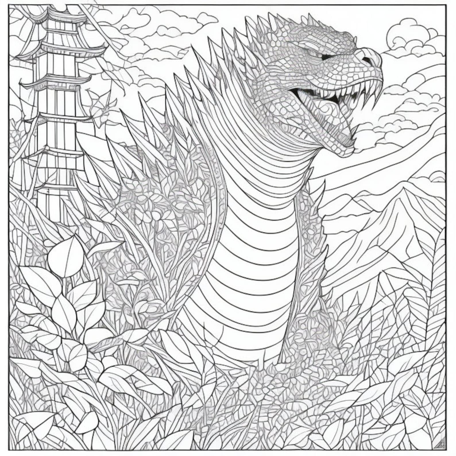 Giant Monster Zilla Coloring Book 5 Pages Coloring Book Fantasy Kaiju ...