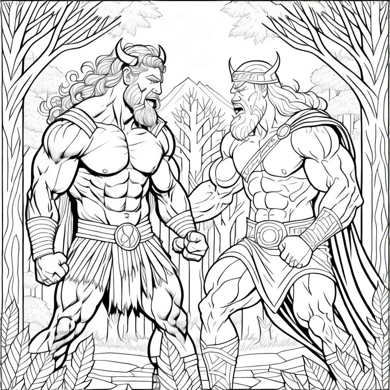 Gods Fighting Wrestling Fantasy Coloring Book Pages Adult Coloring Book ...