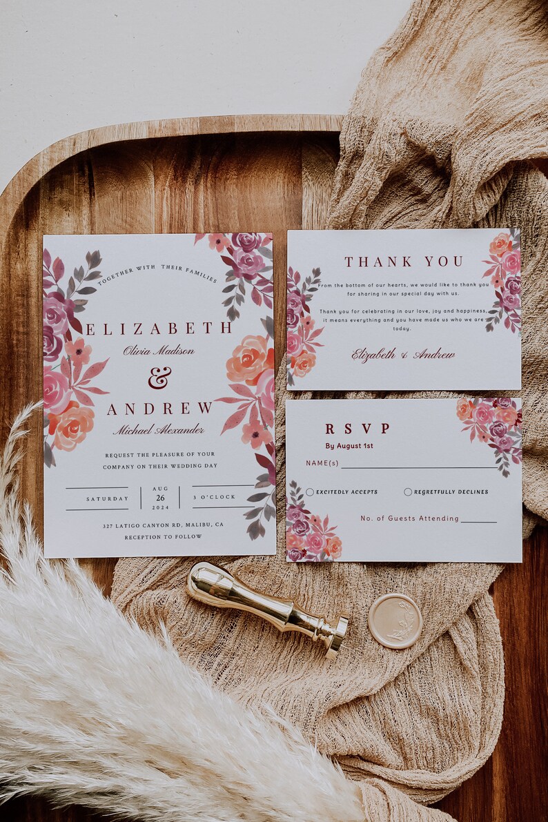Elegant Floral Wedding Invitation Template Bundle (digital Download) - Etsy