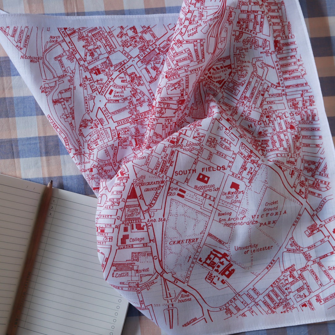 Leicester Vintage Map Screenprinted Cotton Handkerchief - Etsy UK