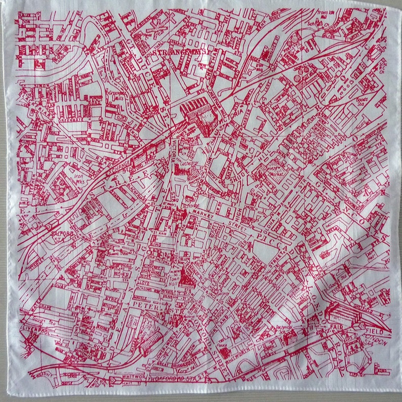 Manchester Hankie Screen Printed Vintage Map Handkerchief - Etsy