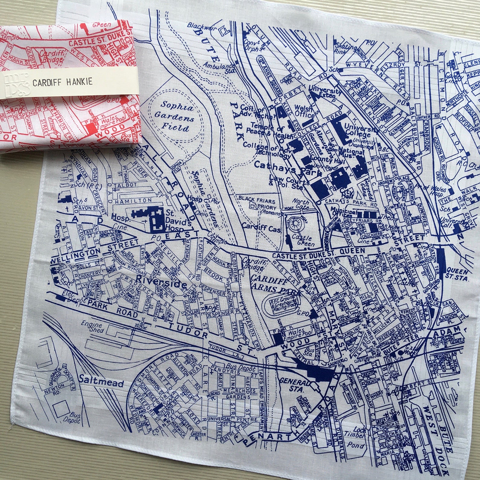 Cardiff Hankie Screenprinted Vintage Map Handkerchief - Etsy