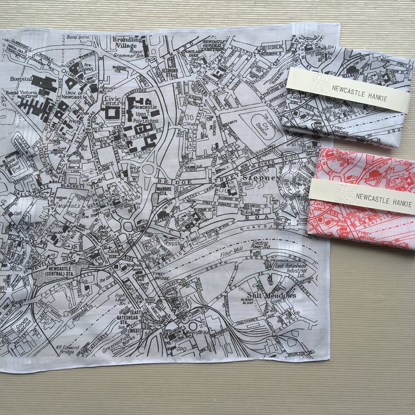 Newcastle Gateshead Map Hankie | Etsy