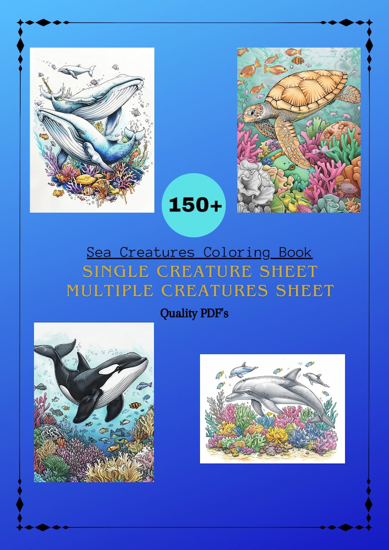 150 Sea Creature Coloring Page Adult and Kids Color Book, Ocean ...