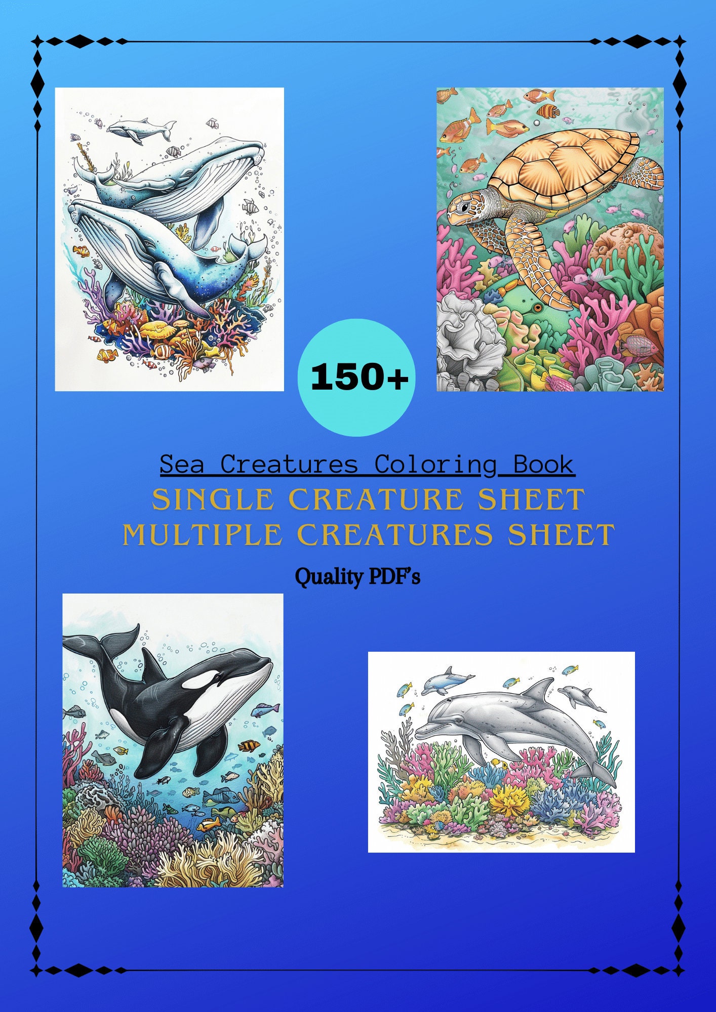 150+ Sea Creature Coloring Page - Adult and Kids Color Book, Ocean ...