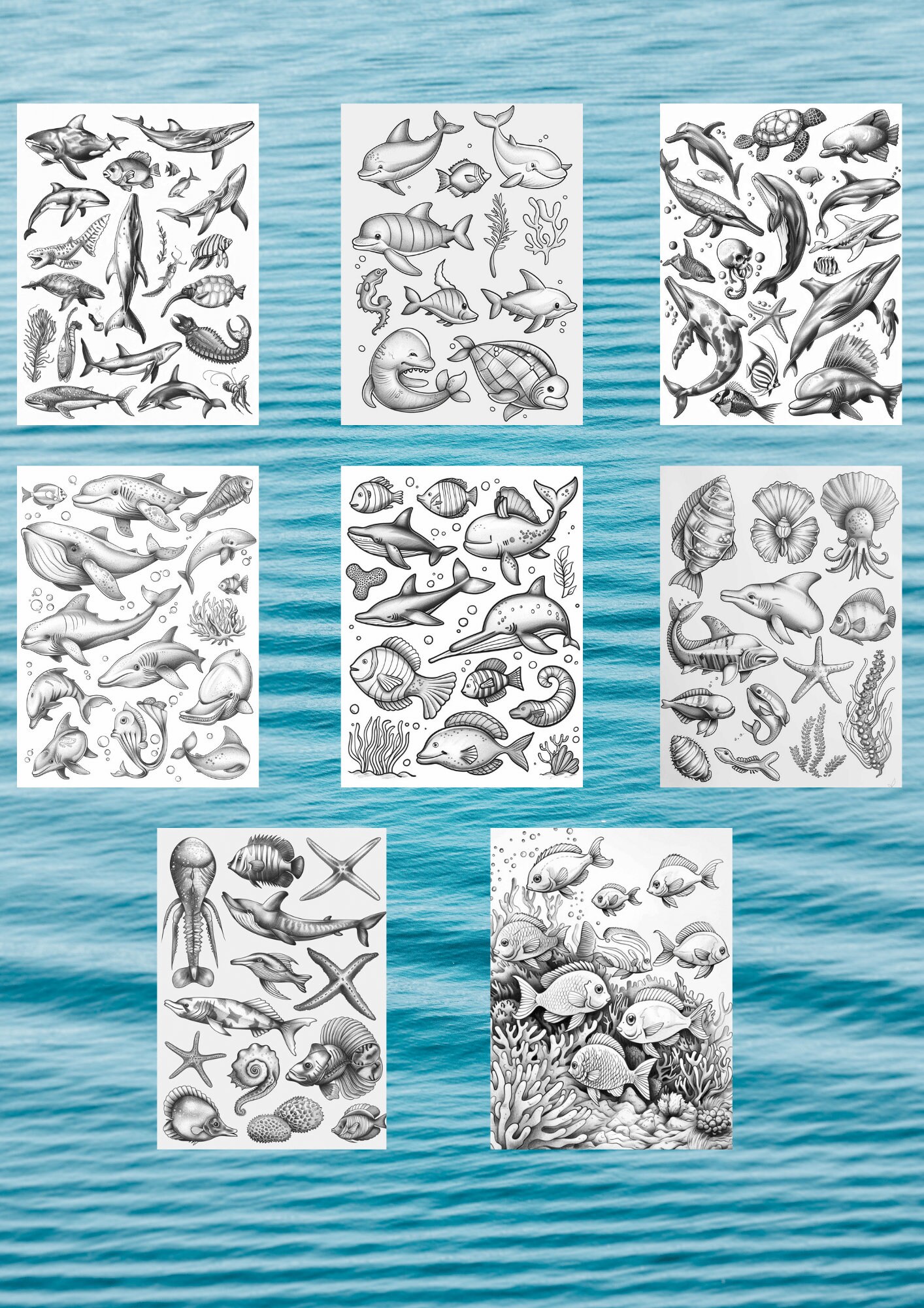 150+ Sea Creature Coloring Page - Adult and Kids Color Book, Ocean ...