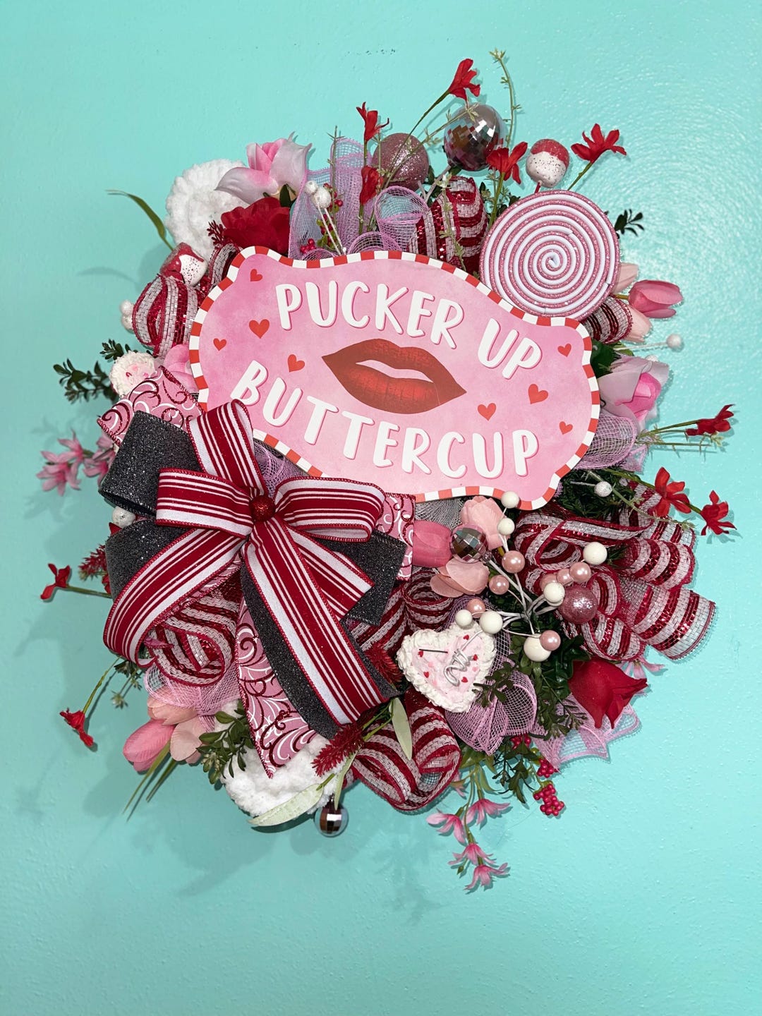 Pink and Red Pucker up Buttercup Wreath - Etsy