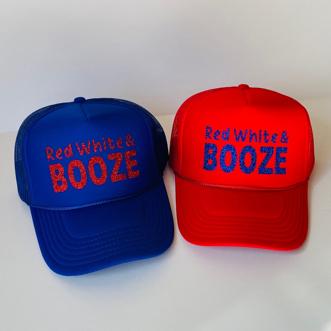 Red White and Booze Trucker Hat, Red White and Blue Foam Front Trucker ...