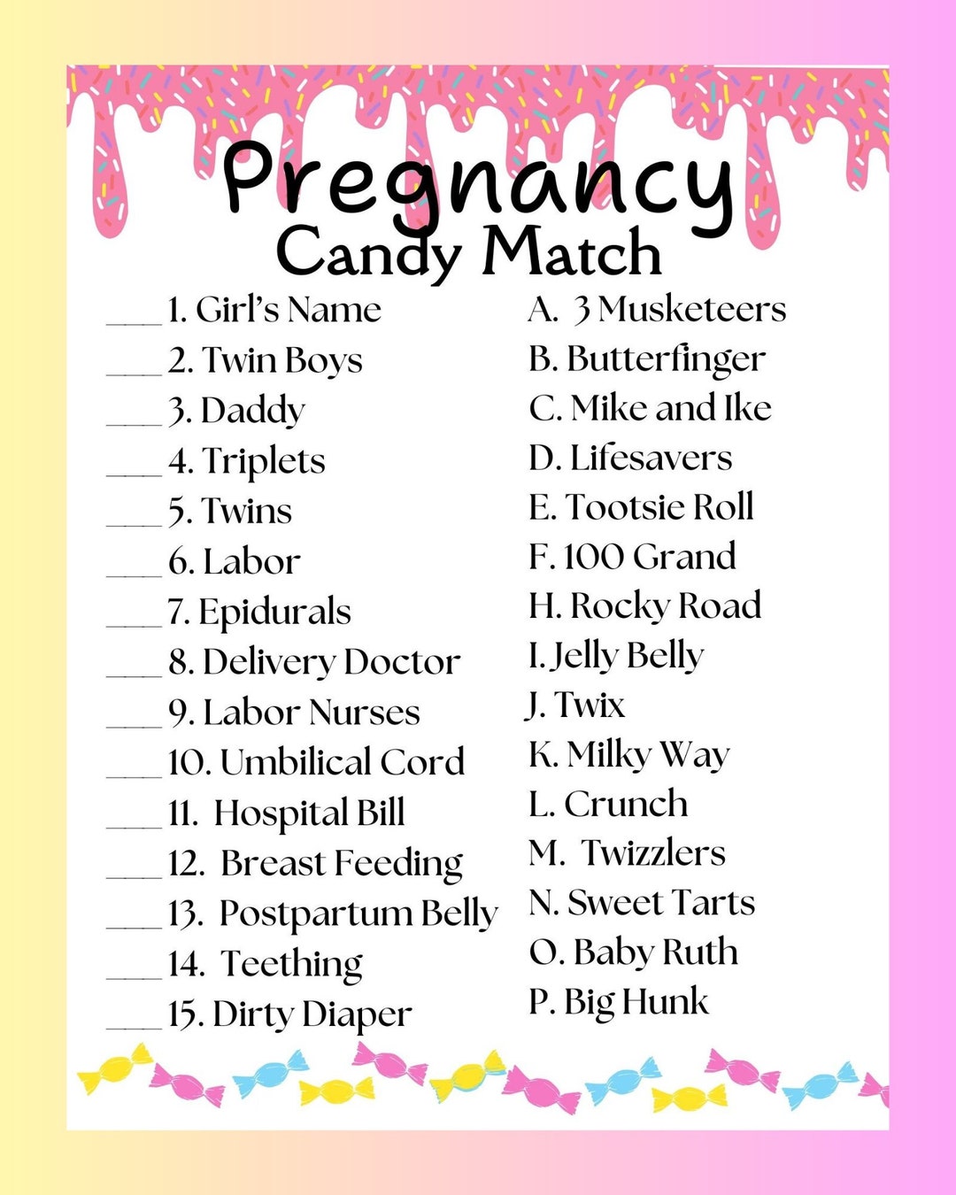 Baby Shower Pregnancy Candy Match Game - Etsy