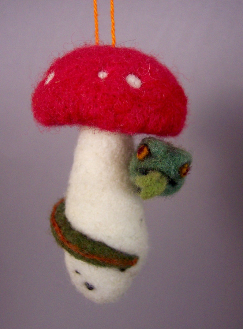 Snake on Mushroom ornament OOAK Needle Felted | Etsy