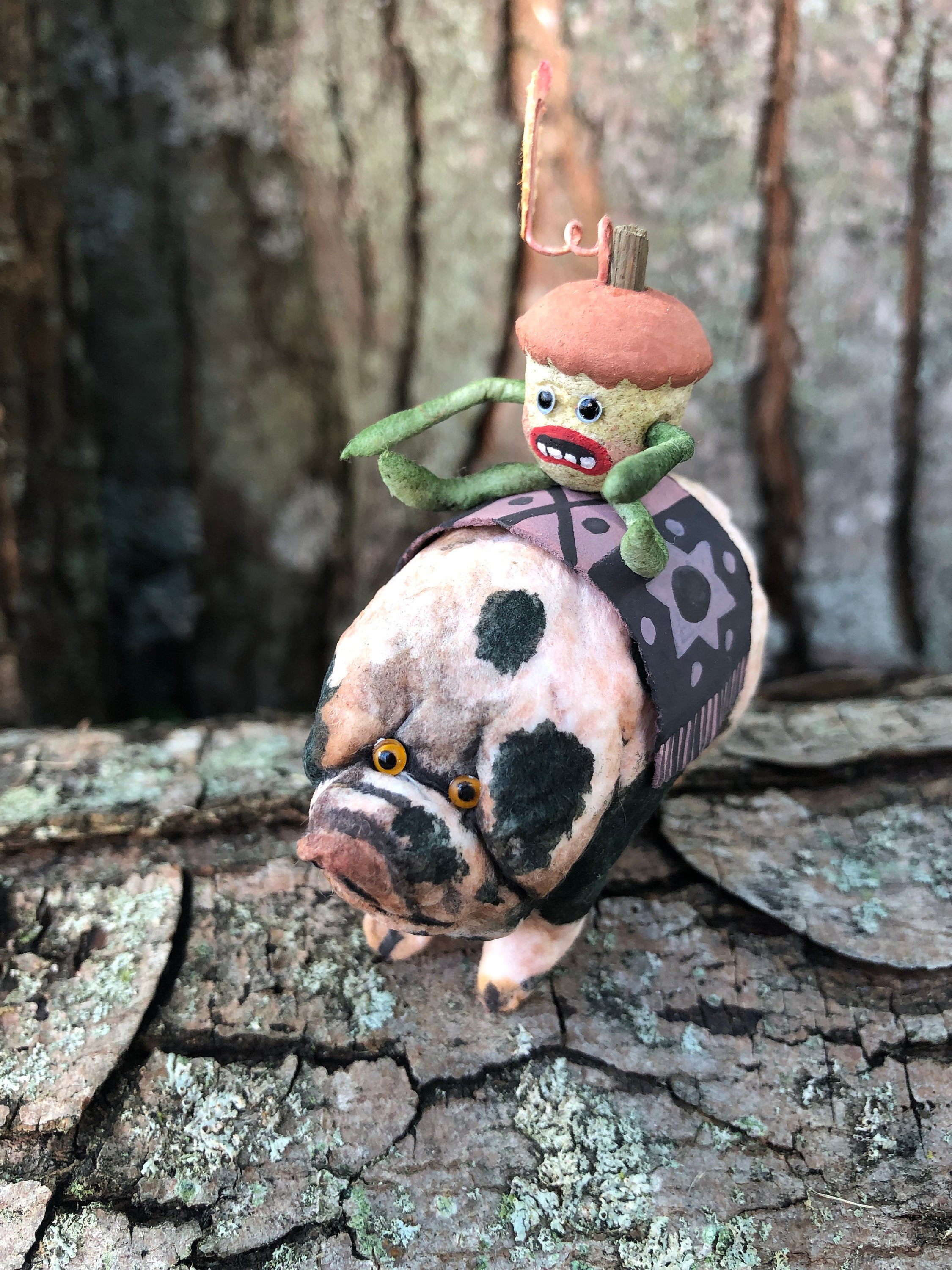 Pig With Acorn Rider Spun Cotton Decoration - Etsy