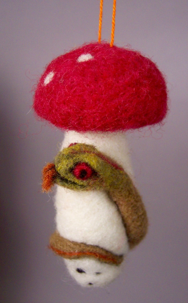 Snake on Mushroom ornament OOAK Needle Felted | Etsy