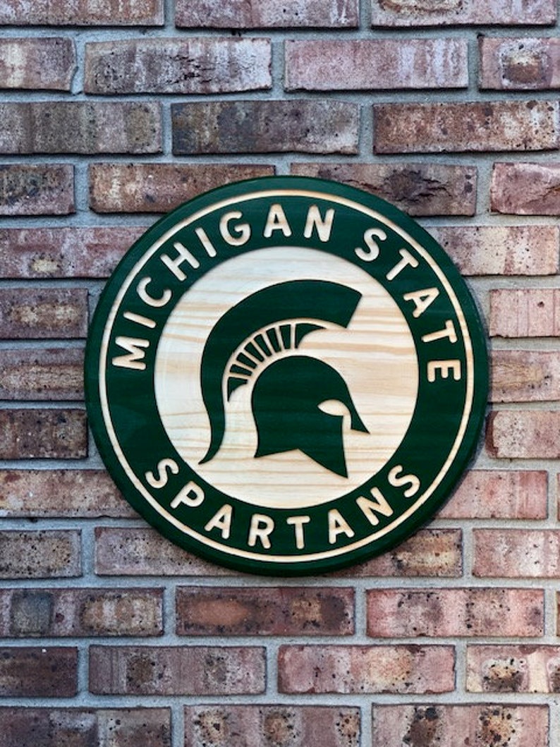 Michigan State Carved Wood Hanging Sign, Wall Art, Spartans - Etsy