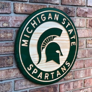 Michigan State Carved Wood Hanging Sign, Wall Art, Spartans - Etsy