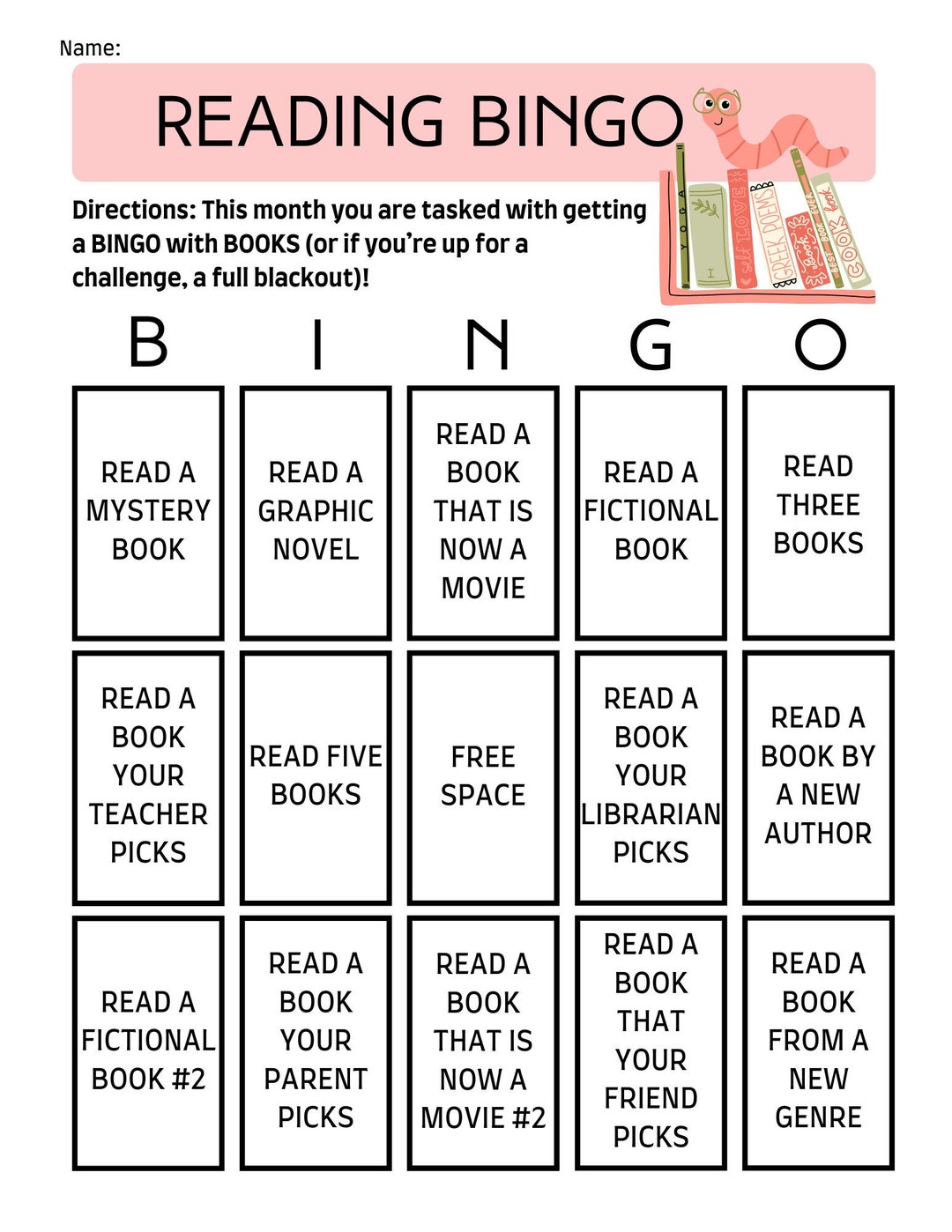 Reading BINGO - Etsy