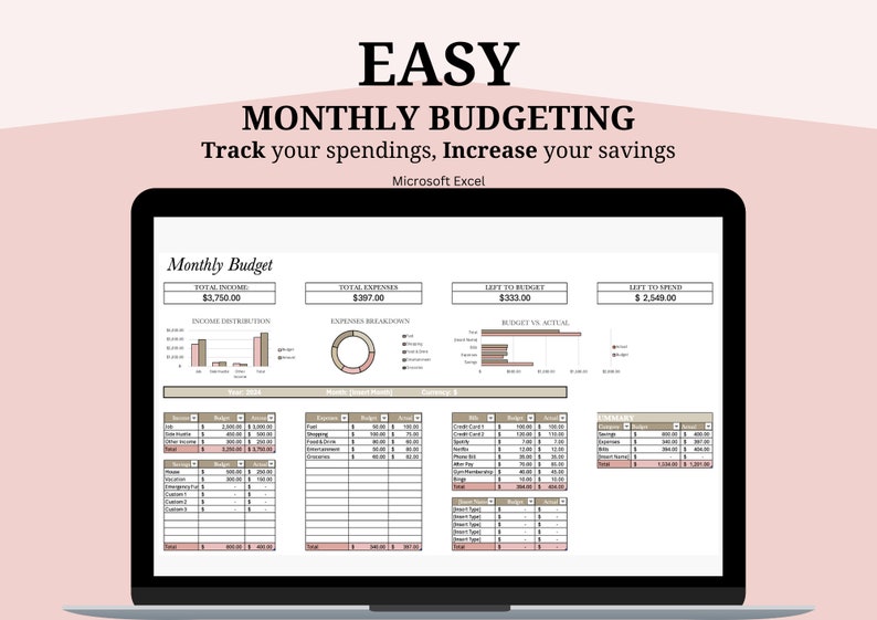 Easy 2024 Monthly Budget Planner Spreadsheet Template, Digital ...
