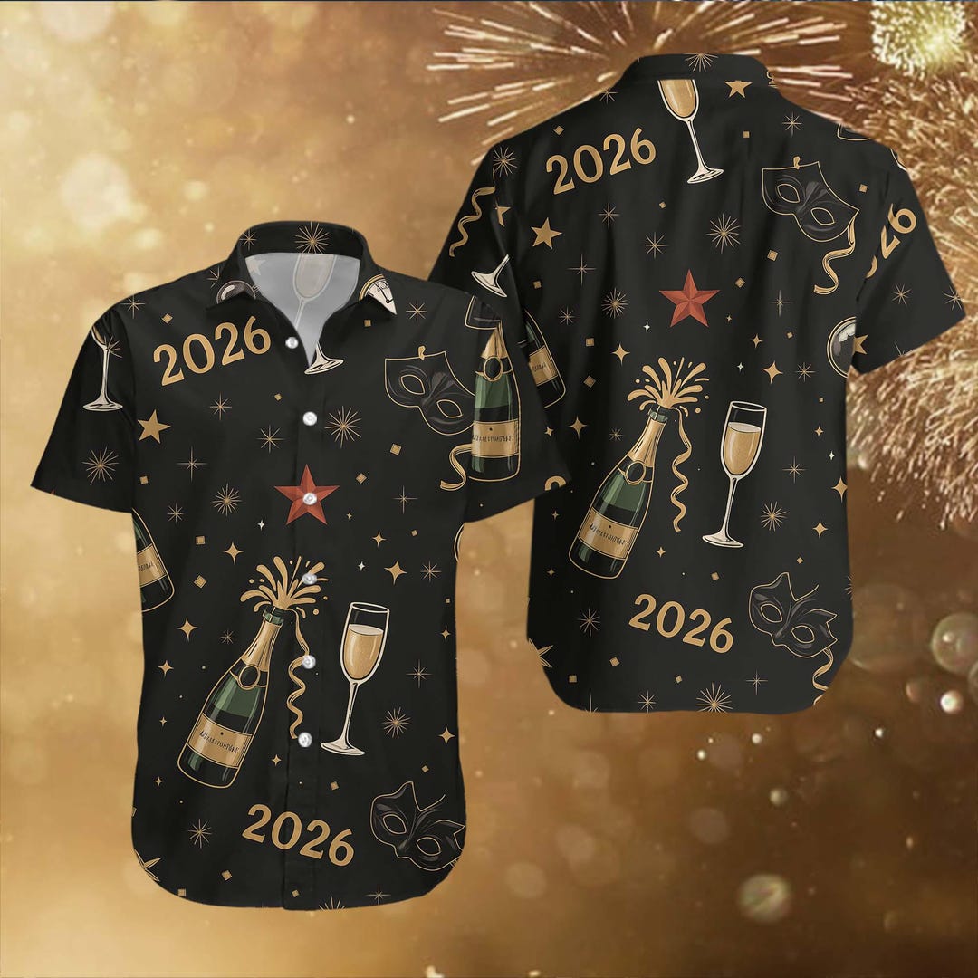 Happy New Year 2026 Hawaiian Shirt, New Year's Eve Aloha Top, Festive ...