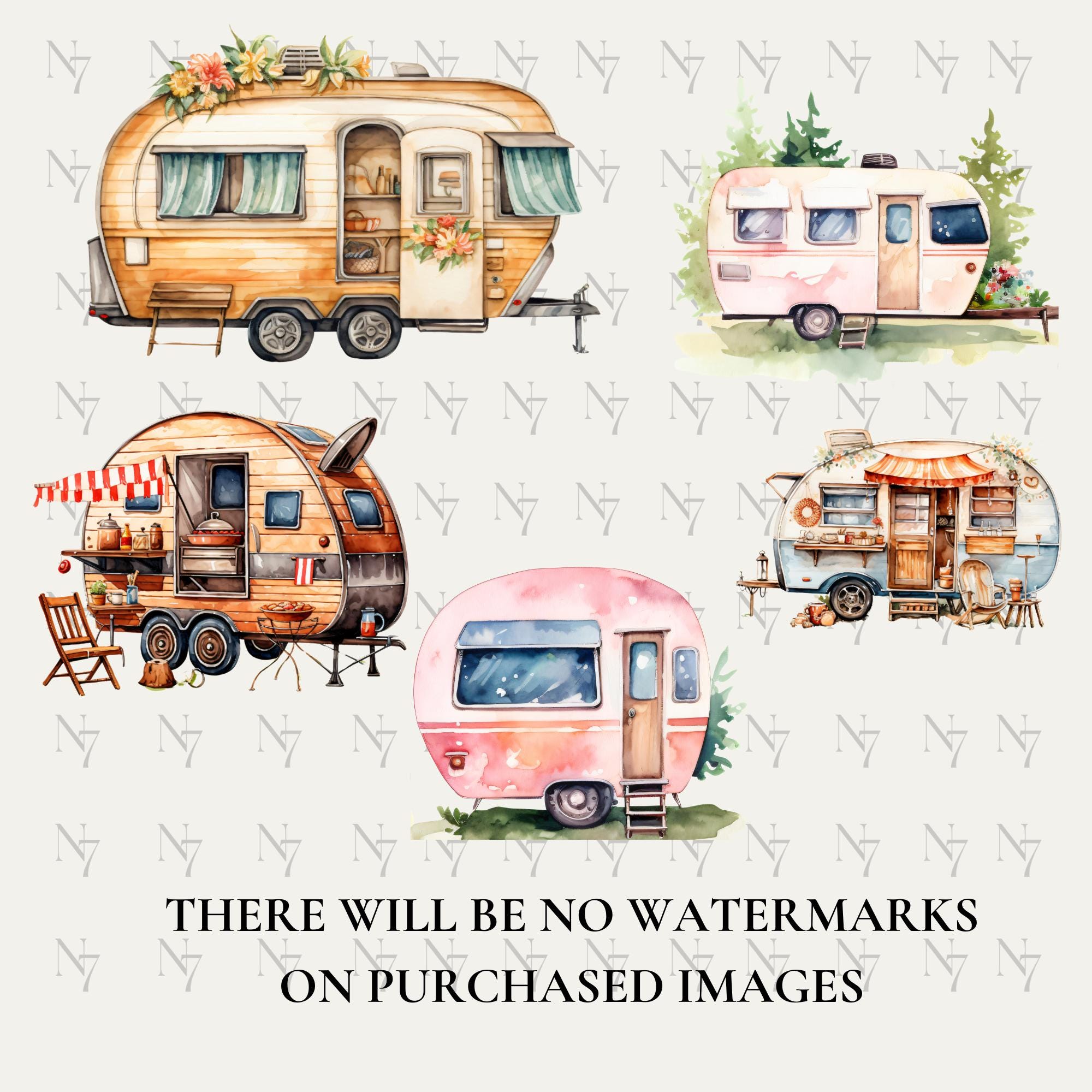 Camping in Caravan Clipart | 29 High Resolution Watercolor Caravan ...