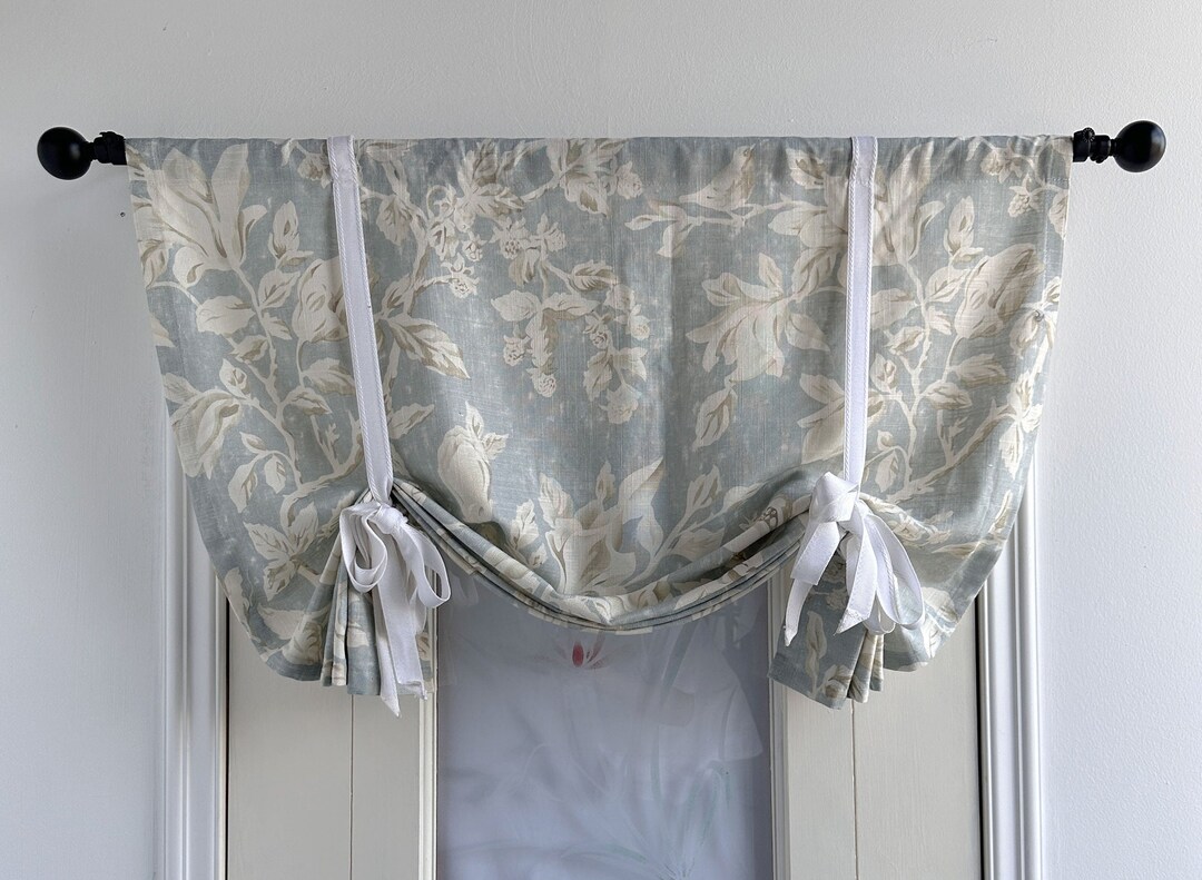 Light Blue Floral Print Tie up Valance With White Ribbon,farmhouse ...