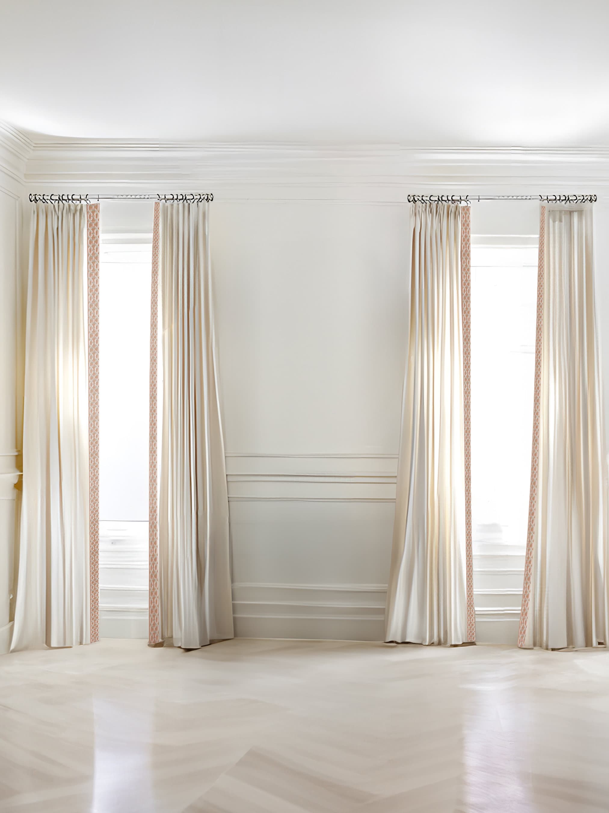 White Linen Curtains With Trim, Custom Linen Curtain Panels,pleated ...