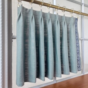 Light Blue Cafe Curtain With Navy Trim,custom Short Curtains, French ...