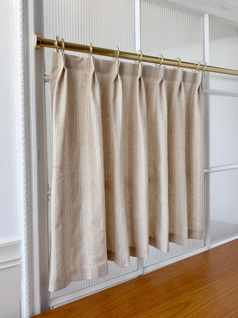 Custom Short Curtains,striped Linen Cafe Curtain Clara Beige Stripe ...