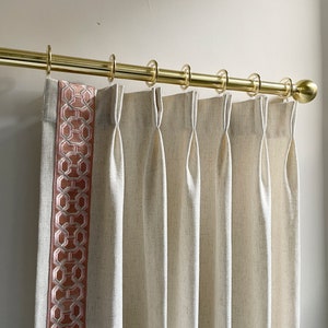 White Linen Curtains With Trim, Custom Linen Curtain Panels,pleated ...