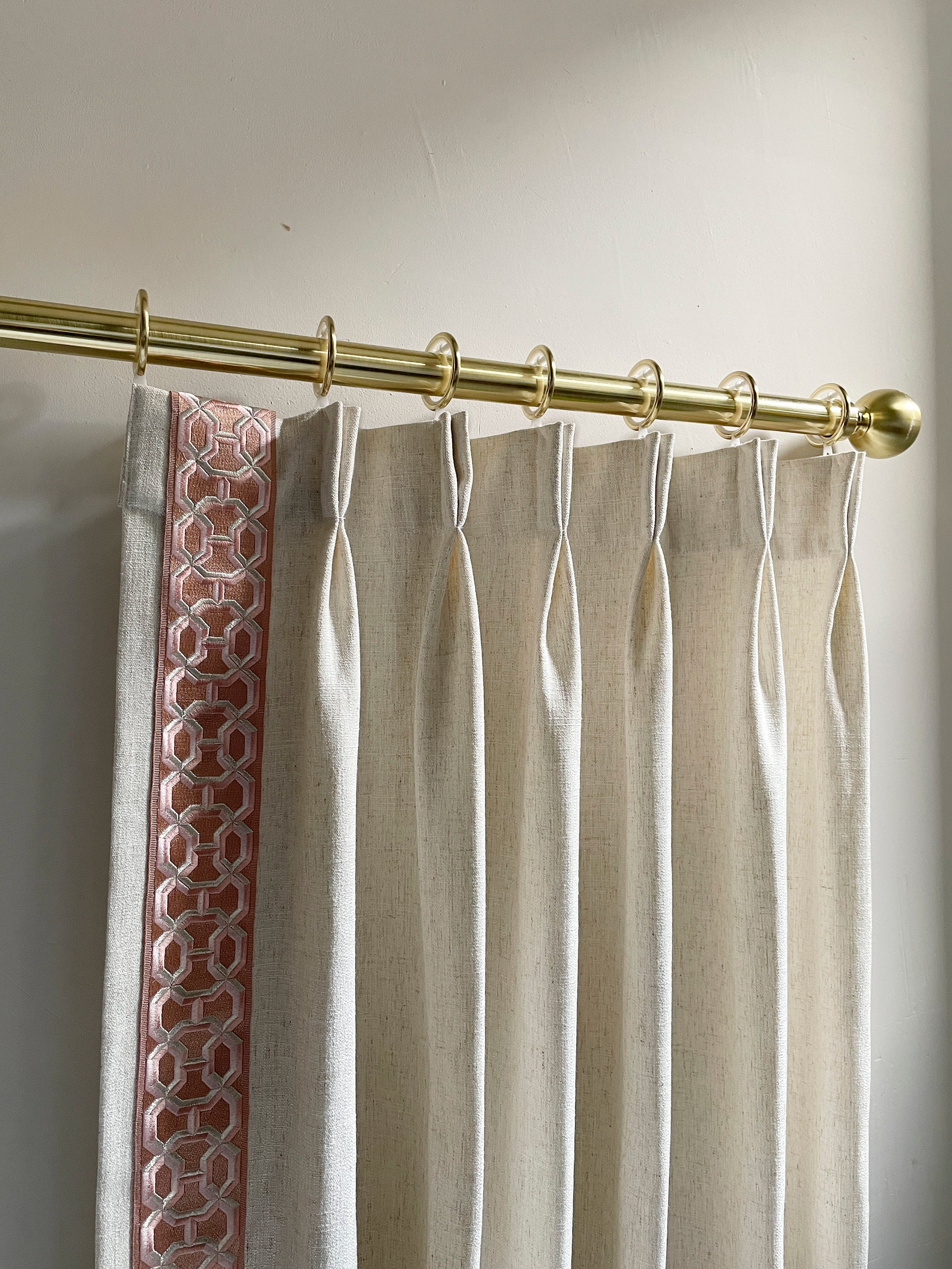 White Linen Curtains With Trim, Custom Linen Curtain Panels,pleated ...