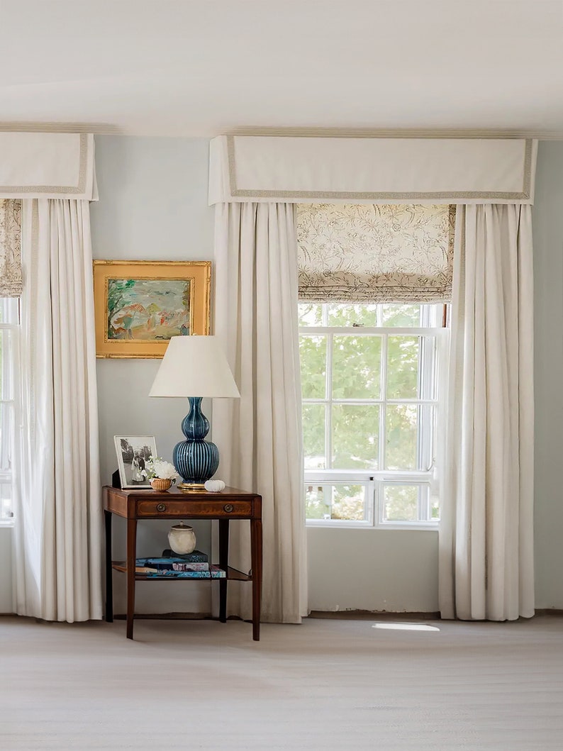 Pleated White Cotton Linen Curtain With Trims,linen Curtain Panels ...