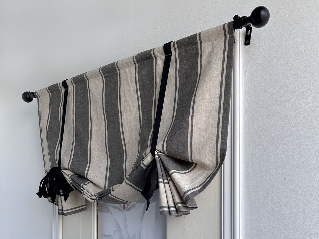 Linen Tie up Valance,grey Stripe Valance,custom Size Valance,linen ...