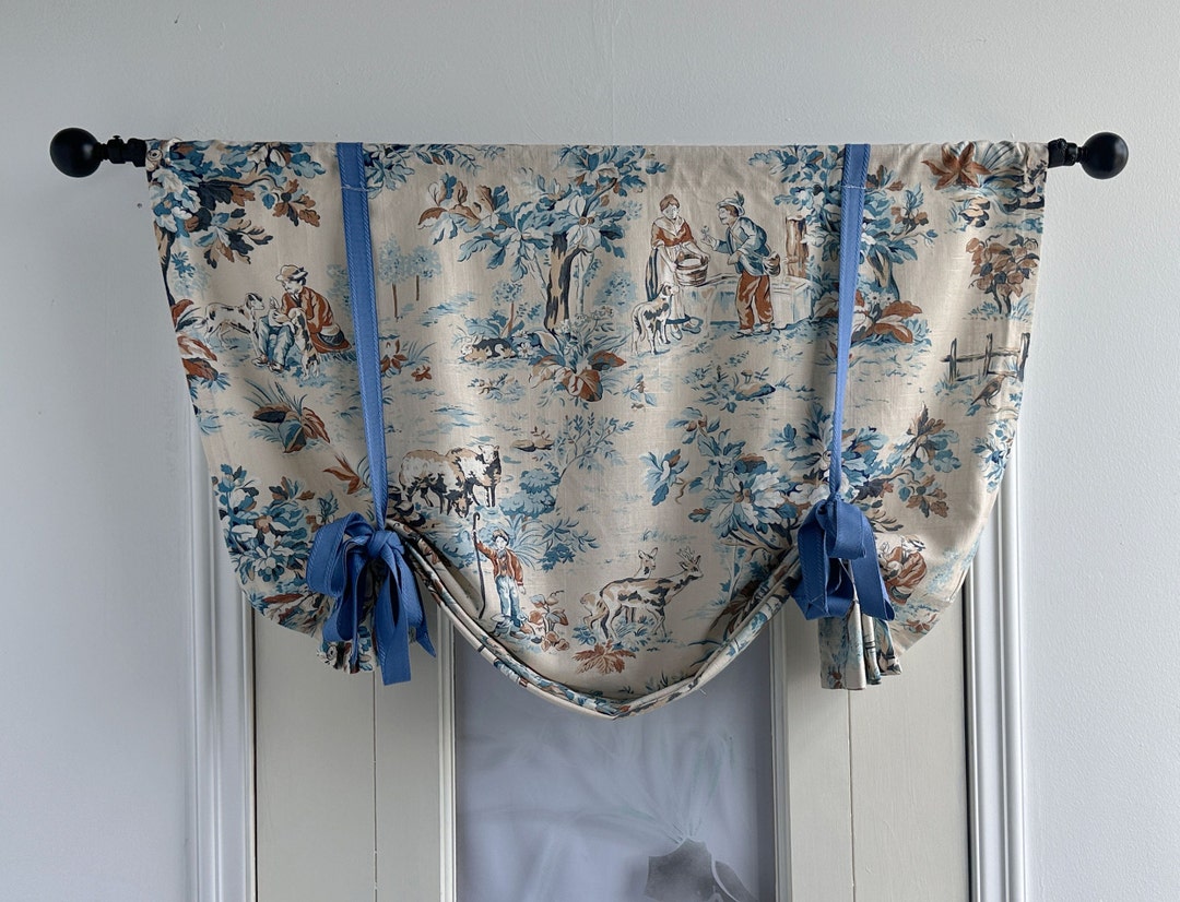 Tie up Valance With Baby Blue Ribbon,farmhouse Valance,custom Size ...