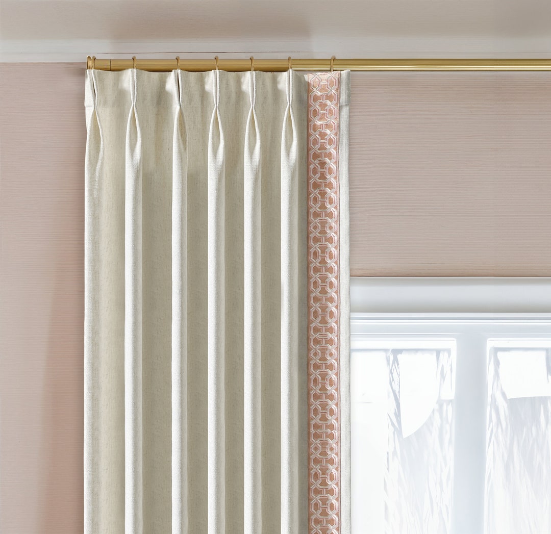 White Linen Curtains With Trim, Custom Linen Curtain Panels,pleated ...