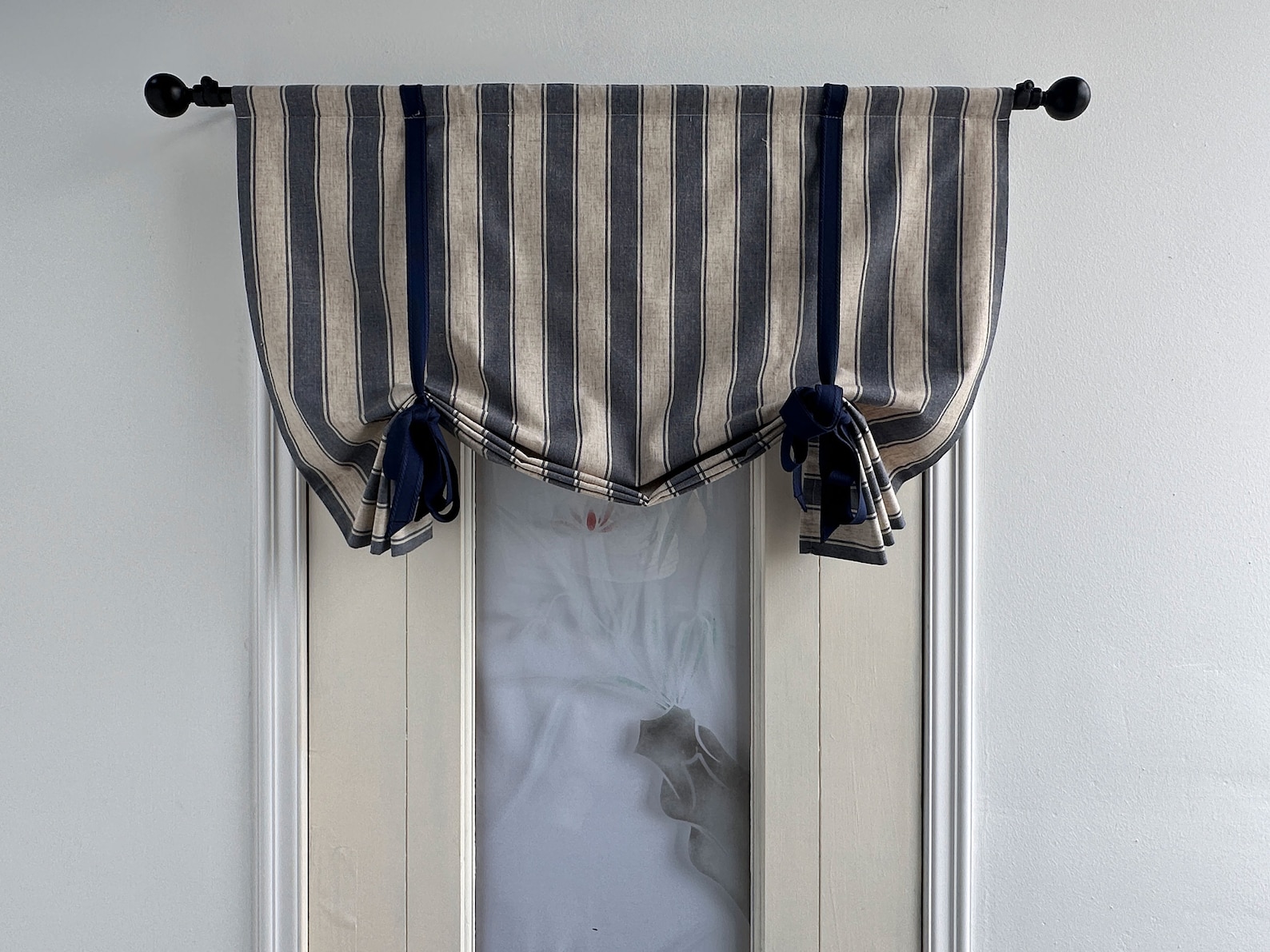 Blue Linen Stripe Pattern Curtains, Linen Folding Roman Shades, Custom ...