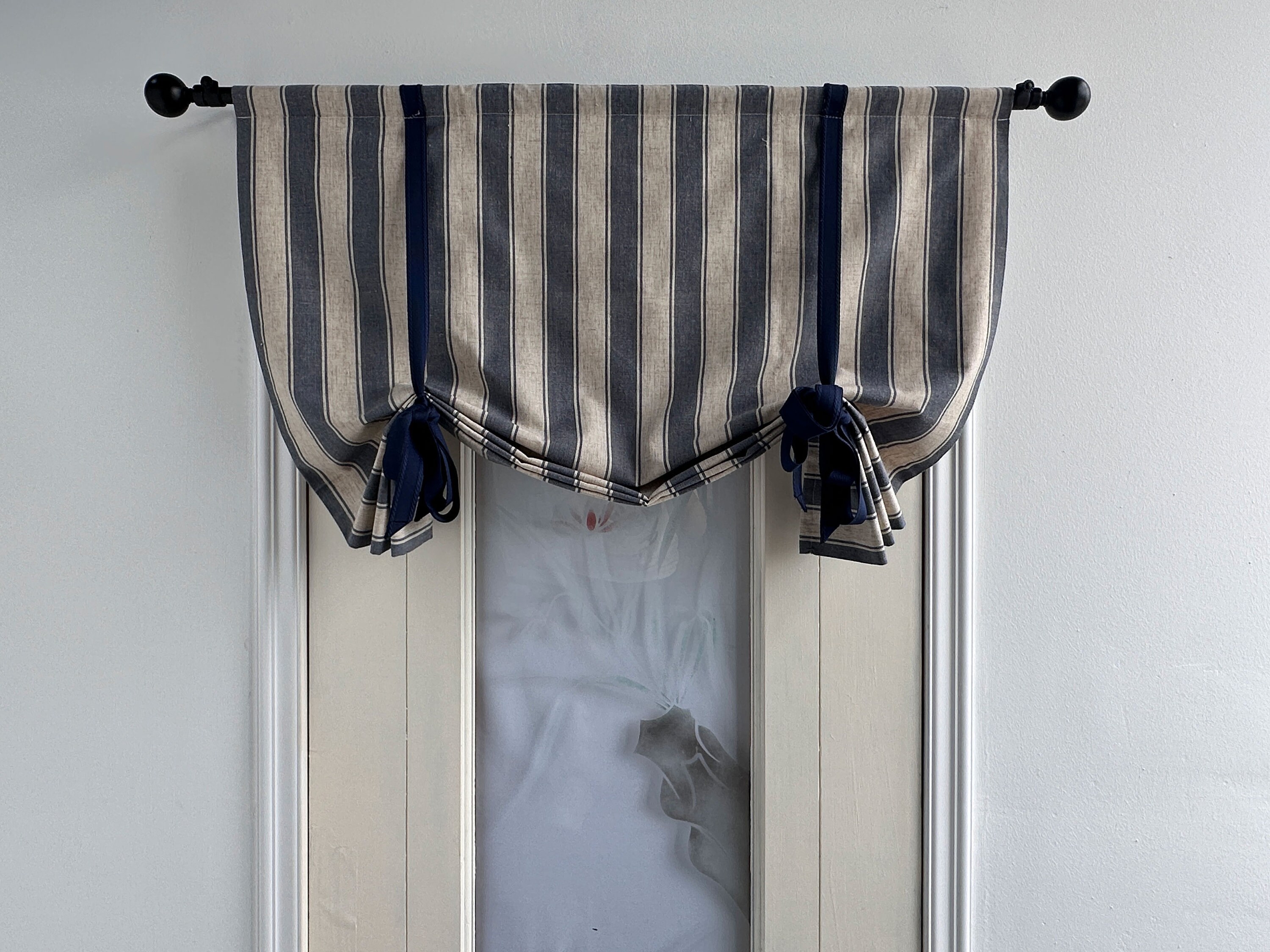 Blue Linen Stripe Pattern Curtains, Linen Folding Roman Shades, Custom ...