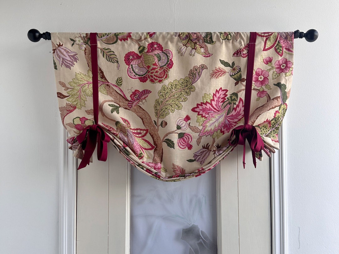 Red Floral Pattern Print Valance,tie up Valance With Red Ribbon,custom ...