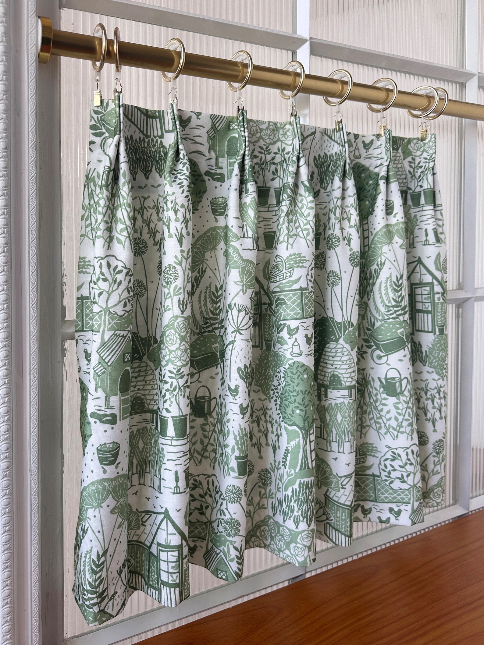 Green Floral Print Cafe Curtain,custom Short Curtains, French Cafe ...