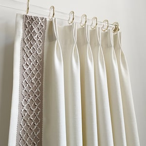 Premium Linen Curtains,white Cotton Linen Curtains With Decorative Trim ...